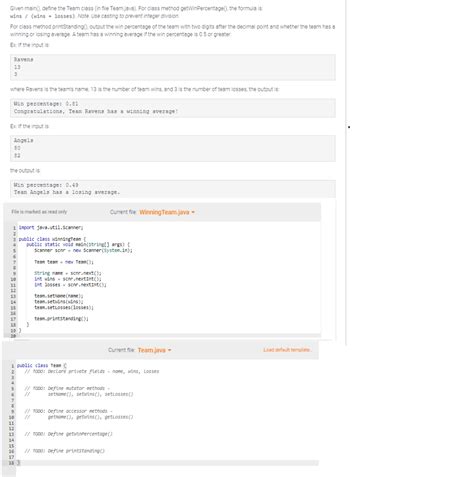 solved given main 0 define the team class in file
