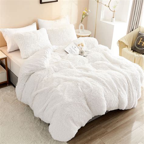 3 Piece Duvet Cover Set Plush Fluffy Ultra Soft Faux Fur Comforter Cover With Faux Fur Pillow