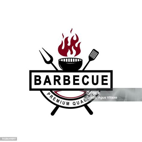 Barbecue Vintage Concept Grill Tool With Fire Flame Stamp Template