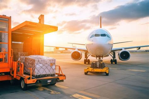 Logistics Clearning And Forwarding Cargo Plane Unloads Containers With