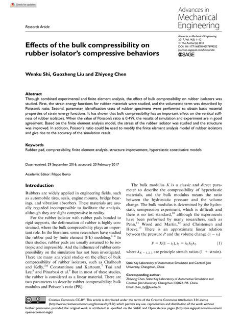 Pdf Effects Of The Bulk Compressibility On Rubber Isolators