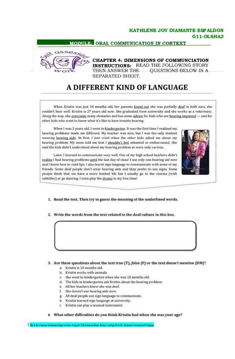 Chapter 4 Self Assessment Kathlene Joy Diamante Espaldon G11 Olsha 1