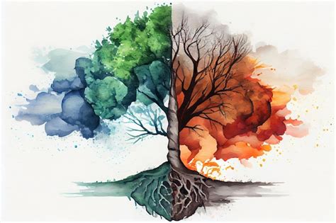 Premium Ai Image Tree Is In Two Seperate State To Show That The World