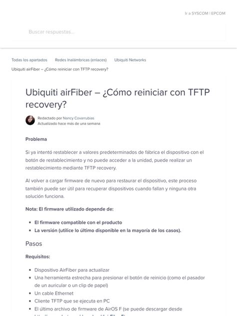 Ubiquiti Airfiber ¿cómo Reiniciar Con Tftp Recovery Base De