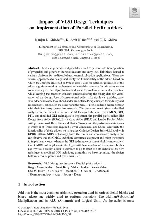 Pdf Impact Of Vlsi Design Techniques On Implementation Of Parallel Prefix Adders Second