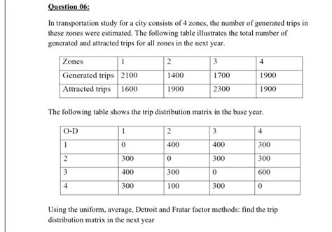 Solved Question 06 In Transportation Study For A City Chegg