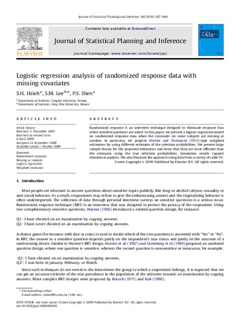 Pdf Logistic Regression Analysis Of Randomized Response Data With Missing Covariates