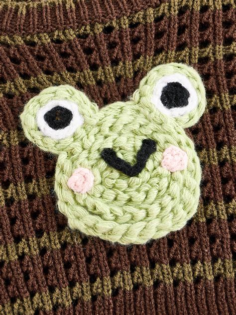 Romwe Fairycore Frog Pattern Hollow Out Drop Shoulder Crop Sweater Shein Usa