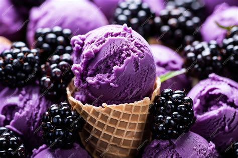 Premium Photo Close Up Of An Ice Cream Cone With Scoops Of Black Raspberry Chip Ice Cream