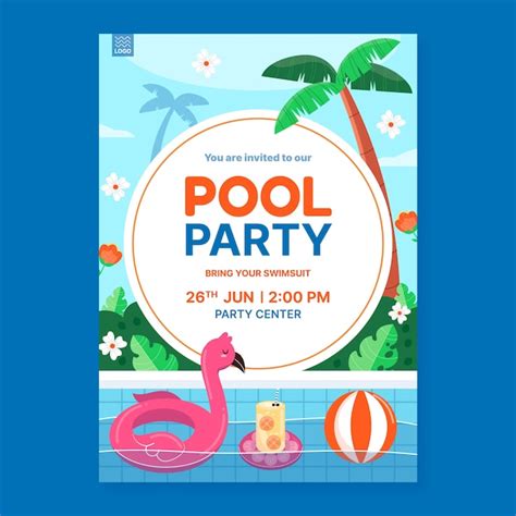 수영장 파티 초대장 서식 파일 무료 벡터