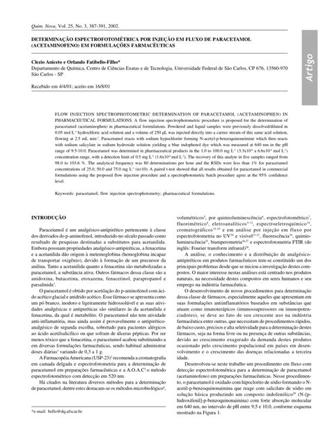 Pdf Flow Injection Spectrophotometric Determination Of Paracetamol Acetaminophen In