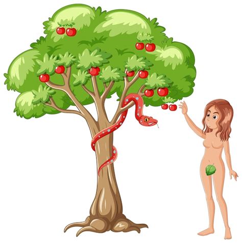 Premium Vector Eve Tempted By Snake Adam And Eve Apple Tree Scene