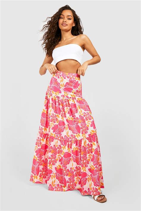 Floral Tiered Maxi Skirt Boohoo Uk