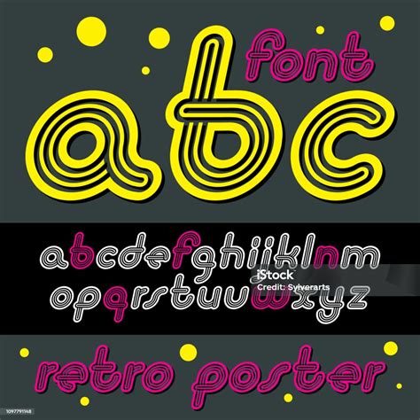 벡터 복고풍 소문자 영어 알파벳 편지 Abc 컬렉션 멋진 디스코 필기체 글꼴에서 스크립트는 Z 포스터 예술에 사용할 수 있습니다