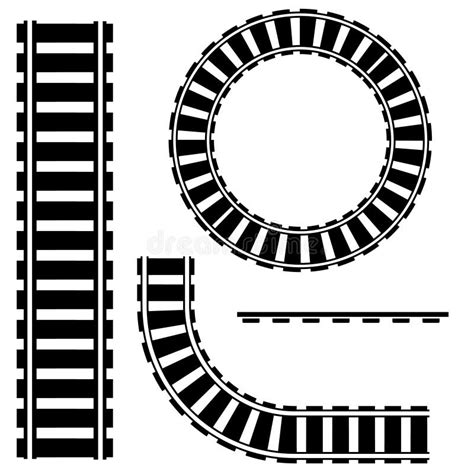 Curved Railway Rails Vector Isolated Illustration Stencil Stock
