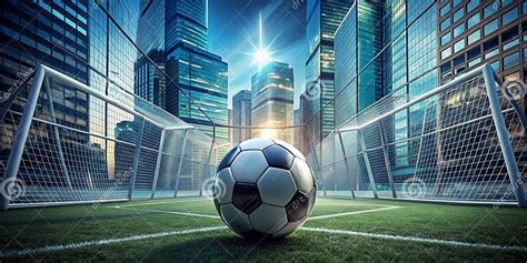 Futuristic Soccer Ball On The Feild Glass Futuristic Buildings Goal Post Ai Generative Stock