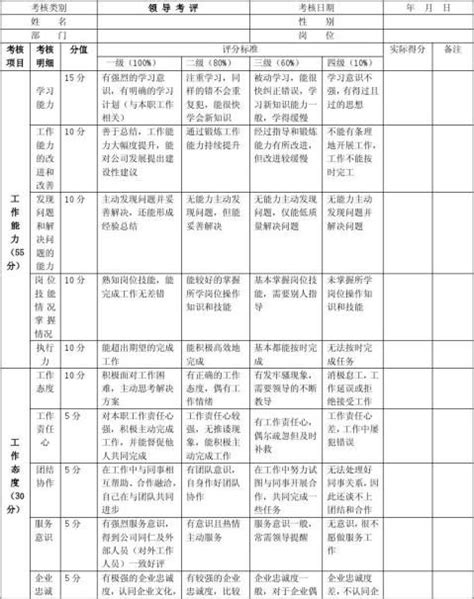 员工试用期考核表 范文