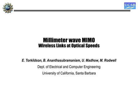 Ppt Millimeter Wave Mimo Wireless Links At Optical Speeds Powerpoint