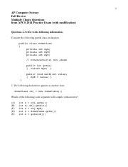 Modified APCS MC Pdf AP Computer Science Fall Review Multiple Choice Questions From