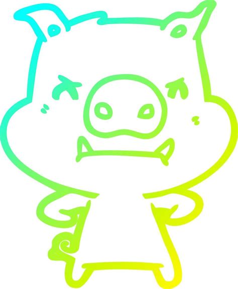 Ligne De Gradient Froid Dessinant Un Cochon De Dessin Animé En Colère