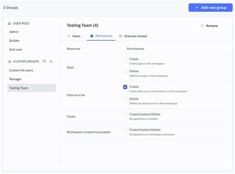 Data Source Permissions Tooljet