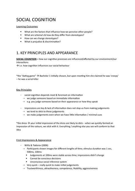 Social Cognition Lecture Notes PSYU AJ Stirling Studocu
