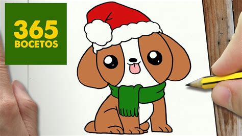 COMO DIBUJAR UN PERRITO PARA NAVIDAD PASO A PASO Dibujos Kawaii