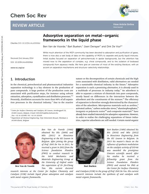 Pdf Adsorptive Separation On Metal Organic Frameworks In The Liquid Phase