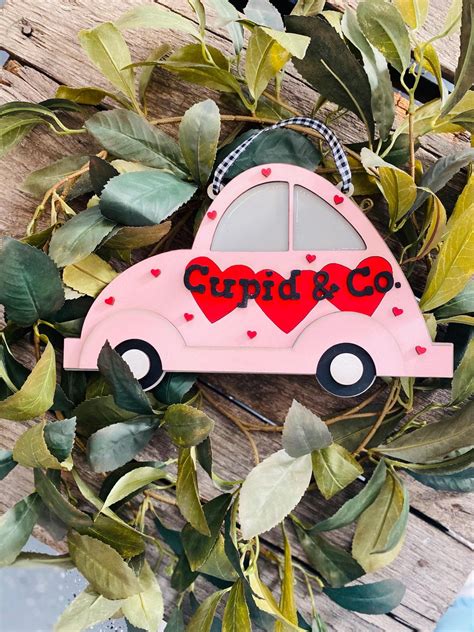 Cupid And Co Love Bug Car Wood Sign Valentine Door Hanger Farmhouse