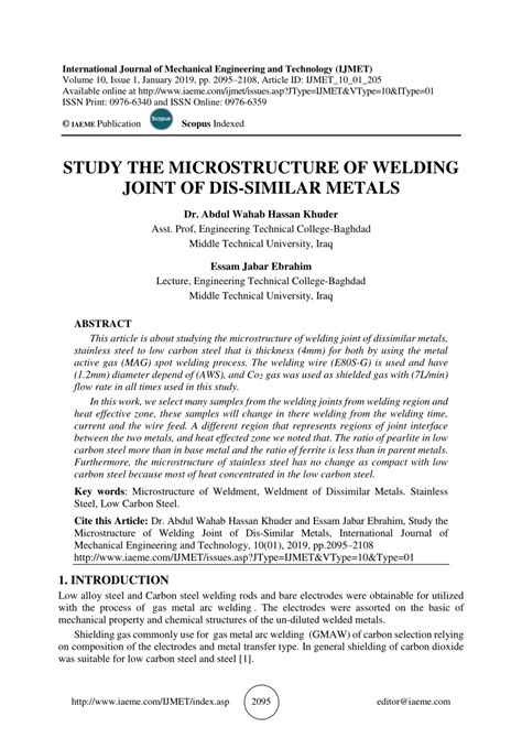 Pdf Study The Factors Effecting On Welding Joint Of Dissimilar Metals