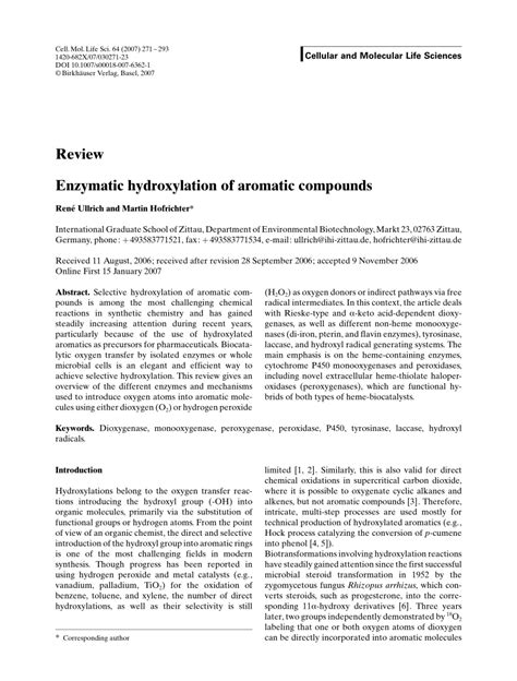 Full Article Enzymatic Hydroxylation Of Aromatic Compounds