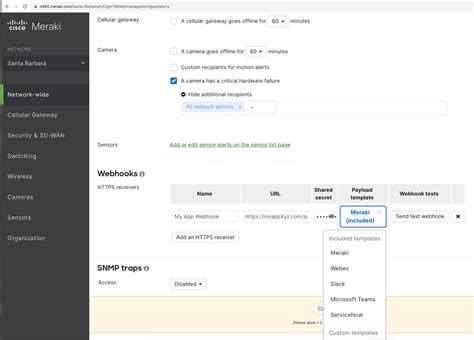 Solved How To Add A Webhook Custom Template The Meraki Community