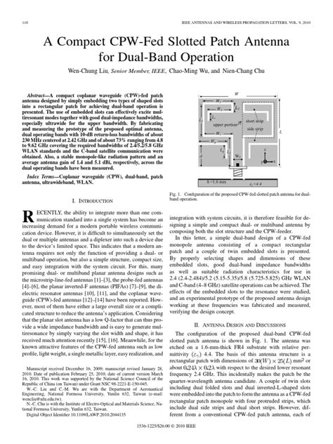 A Compact Cpw Fed Slotted Patch Antenna For Dual Band Operation Evm Pdf Bandwidth Signal