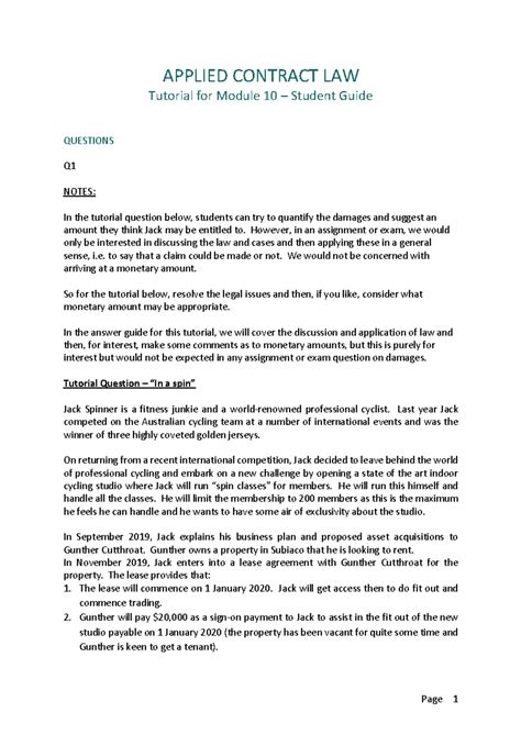 Module 10 Tutorial Student Guide APPLIED CONTRACT LAW Tutorial