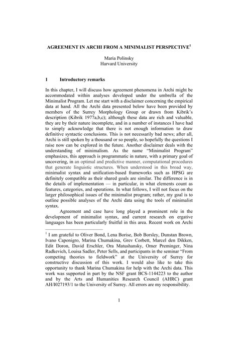 Pdf Agreement In Archi From A Minimalist Perspective Complexities Of