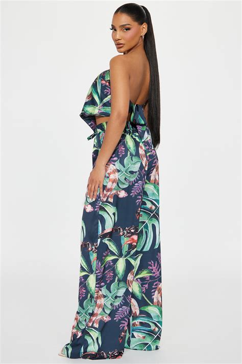 Tropical Babe Satin Pant Set Blackcombo Fashion Nova