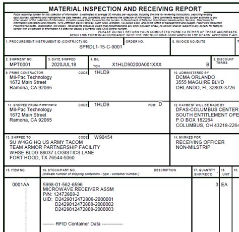 Wawf Dd250 Receiving Report Mil Pac Technology