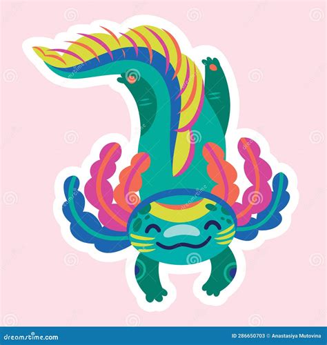 Cute Cartoon Axolotl Amphibian Creature Vector Sticker Stock Vector