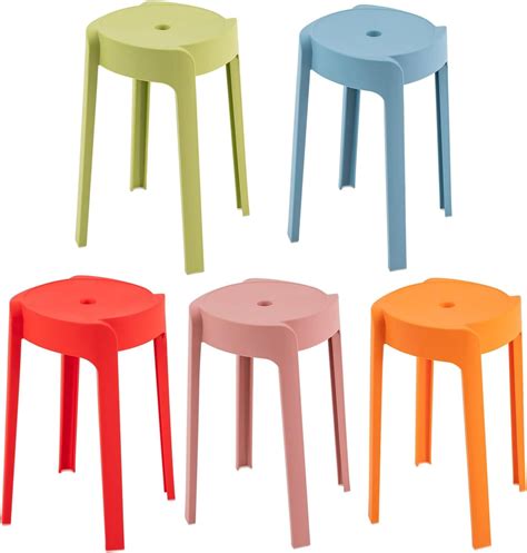 5 Pack Plastic Stack Stools 18 Round Stacking Backless Nesting Stools School Chairs Portable