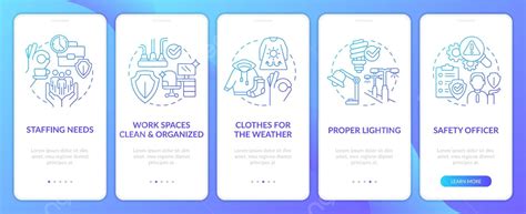 Effective Workplace Safety Strategies Onboarding Mobile App Screen With Blue Gradient Vector