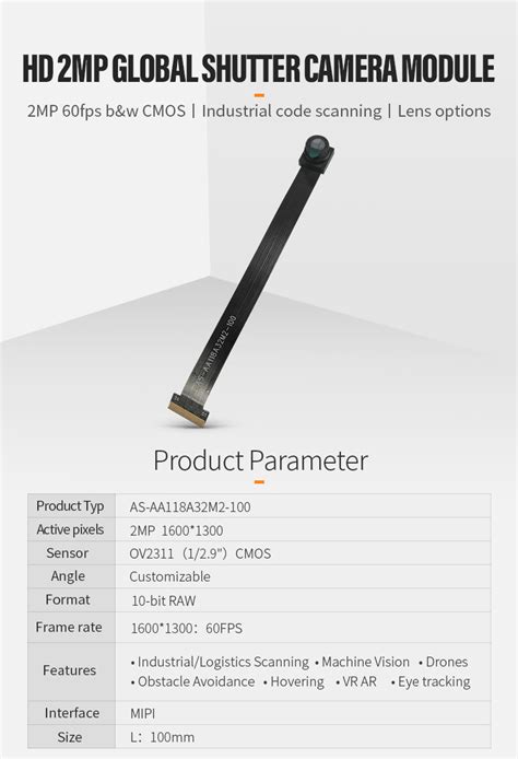 Monochrome 2mp Automotive Cmos Ov2311 Global Shutter Dms Adas Dsm Camera Module