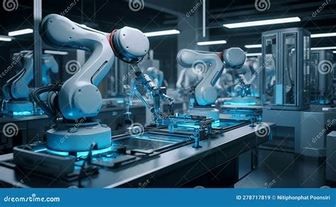 Blured Background Machine Ai Bot Working In The Office For Industrial Revolution And Automation
