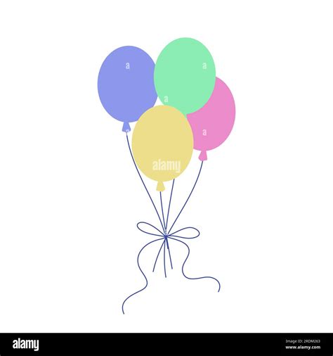 Flying Pastel Balloons With Rope Flat Icon For Celebration And