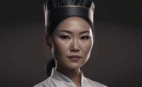 Premium Photo A Realistic Portrait Of A Asian Woman With A Black Chef