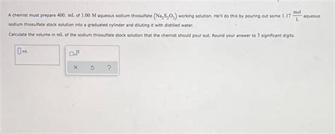 Solved Mol L Aqueous A Chemist Must Prepare 400 ML Of 1 00 M Chegg