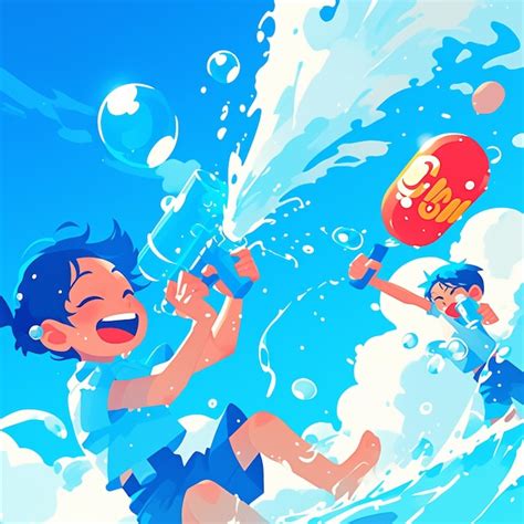 Premium Vector Friends Having A Water Balloon Fight