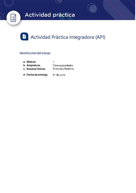 Trabajo Api1 1 Actividad Práctica Integradora Api Identificación Del Trabajo A Módulo 1 B