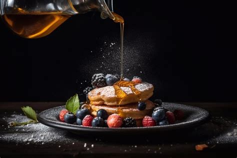 Premium Ai Image Fritters Or Pancakes With Berries In An Artistic Interpretation Generative Ai