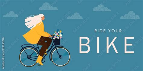 Cool Vector Character Design On Adult Young Woman Riding Bicycles