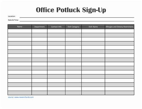 Free Potluck Templates Pdf Word Excel